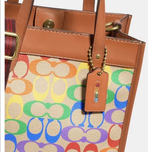 Coach | Bags | Coach Field Tote 22 In Pride Rainbow Brasstan Natural ...